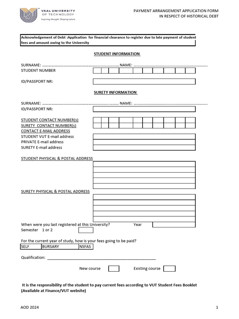 Payment Arrangement Form | PDF | Debt | Fee