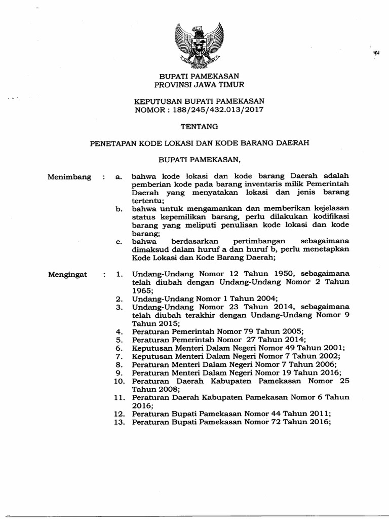 KEPBUP NOMOR 245 TAHUN 2017-Penetapan Kode Lokasi Dan Kode Barang ...