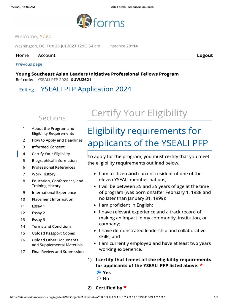 Certify Eligibility - YSEALI | PDF