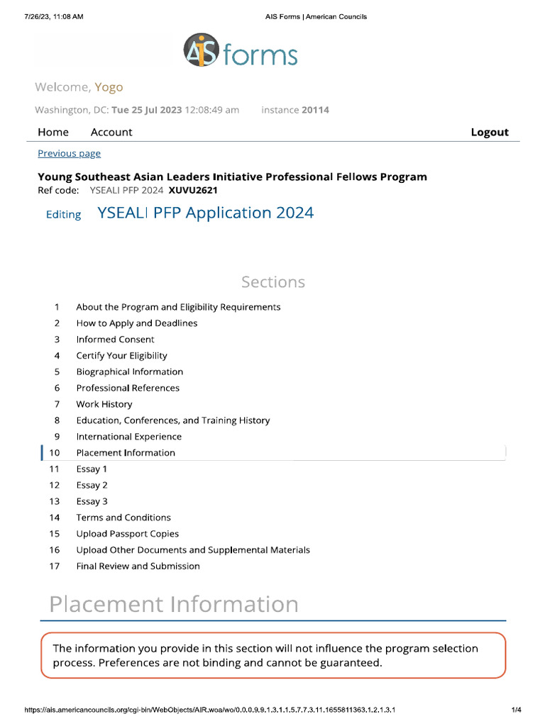 Placement Info - YSEALI | PDF