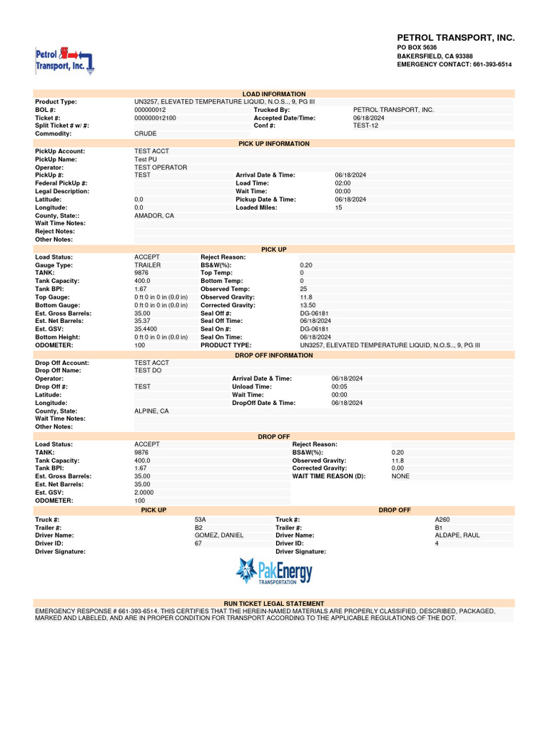 Run Ticket Ticket 000000012100 | PDF | Land Vehicles | Transport