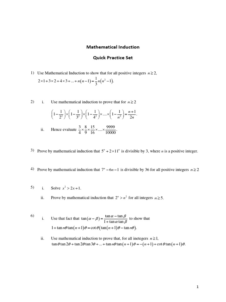 Induction - Practice+Set | PDF | Mathematical Proof | Mathematics Induction - Practice+Set | PDF | Mathematical Proof | Mathematics