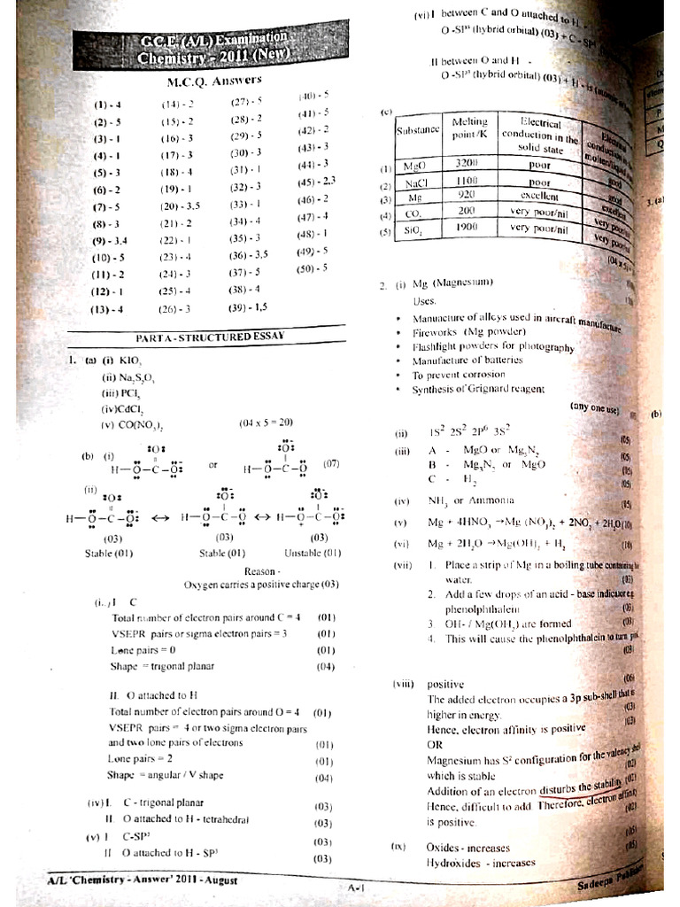 2011 - Chemistry - English - Marking AL | PDF