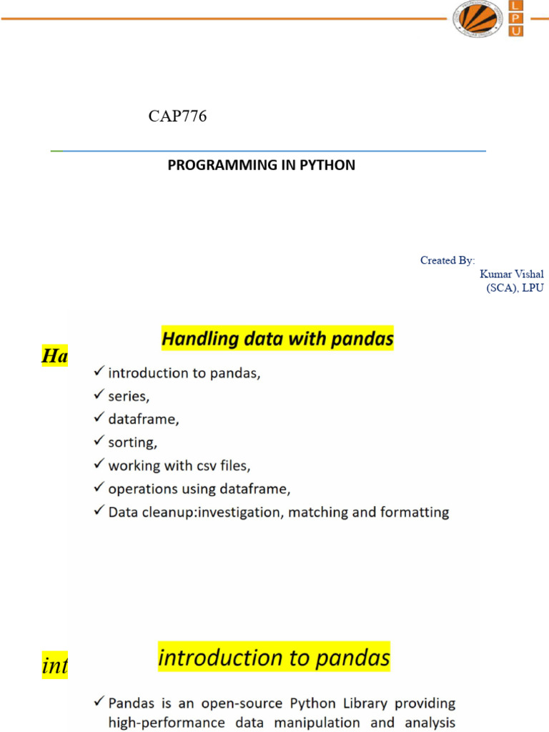 CAP776 Pandas | PDF | Teaching Methods & Materials | Computers