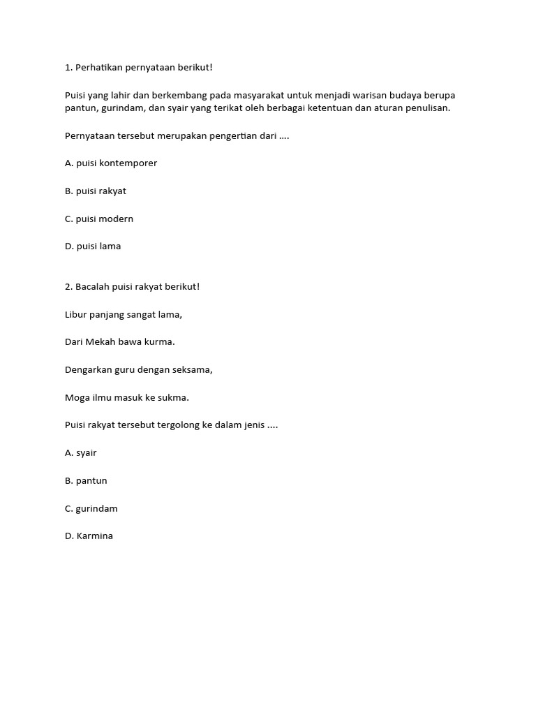 Latihan Soal Pas Bhs - Indonesia 7A, 7B, 7C | PDF