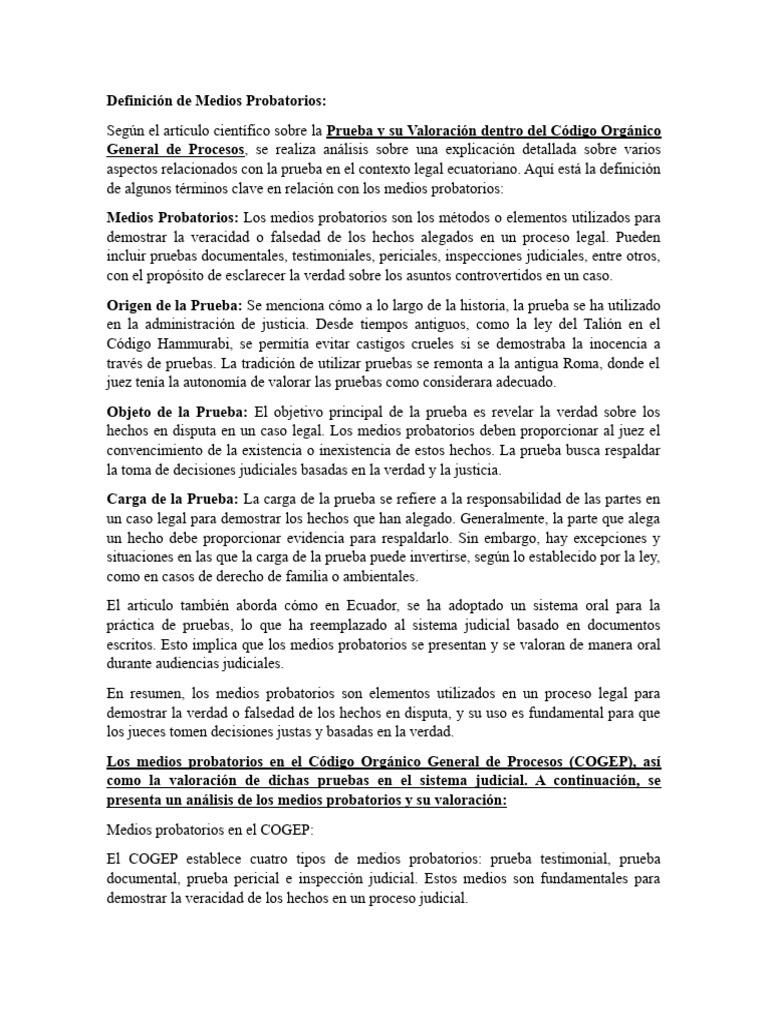 Definición de Medios Probatorios | PDF | Evidencia (ley) | Testigo experto