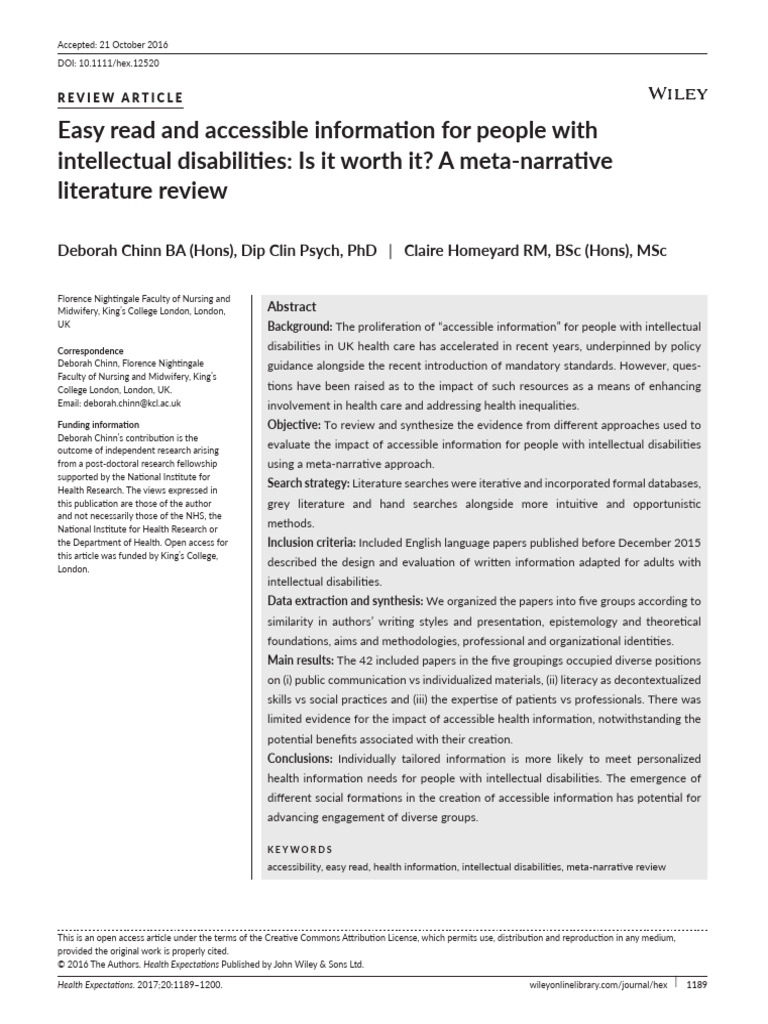 Health Expectations - 2016 - Chinn - Easy Read and Accessible ...