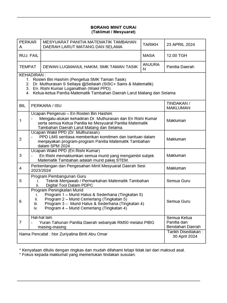 Format Minit Curai 2024 | PDF