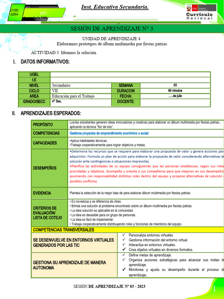 4º Etp-Ses. - Uni 4 - Sem 03-2023 | PDF | Aprendizaje | Maestros