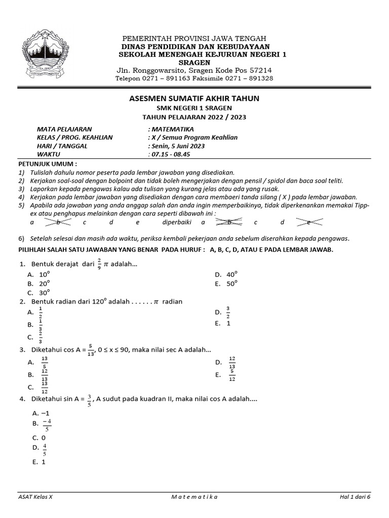 ASAT X - MATEMATIKA | PDF