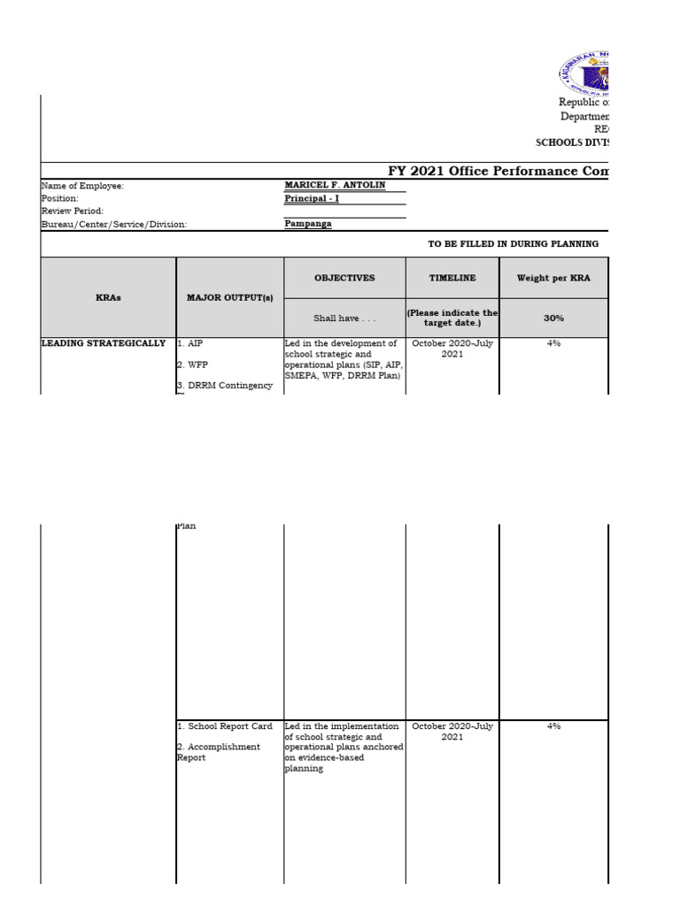 OPCRF 2020 2021 For School Heads FINAL 05.24.2021 | PDF | Curriculum