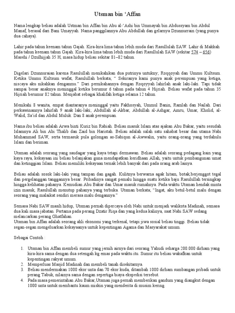 Utsman Bin Affan | PDF | Sejarah