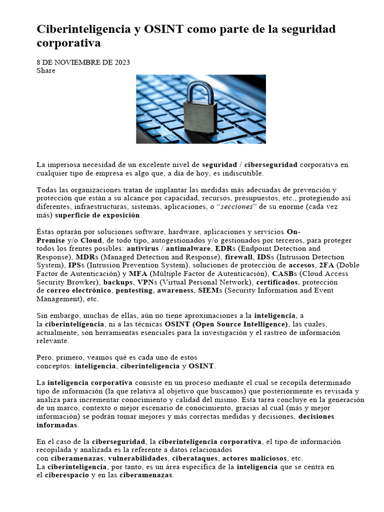 Ciberinteligencia y OSINT Como Parte de La Seguridad Corporativa | PDF | La seguridad ...