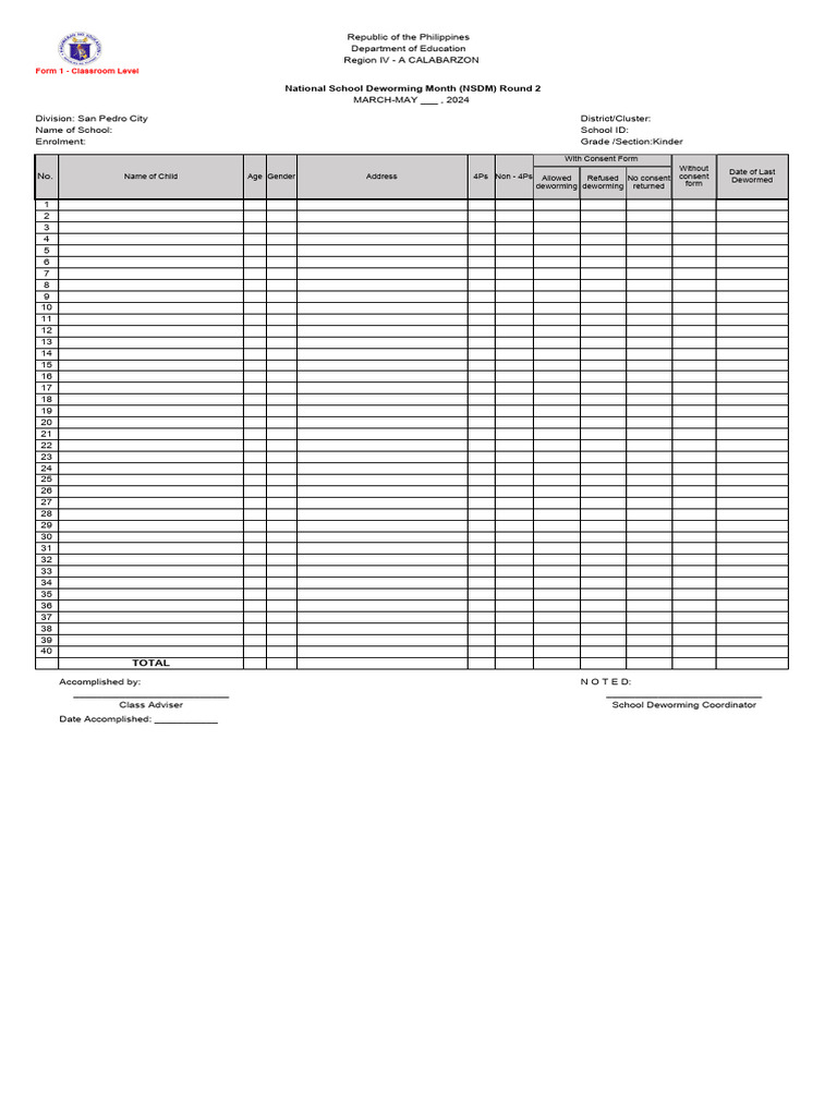 2024 Deworming Masterlist For Elementary | PDF | Medical Specialties