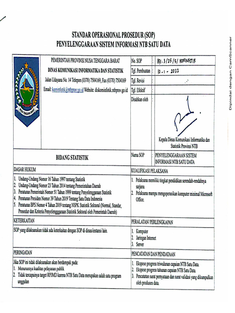 Sop NTB Satu Data | PDF