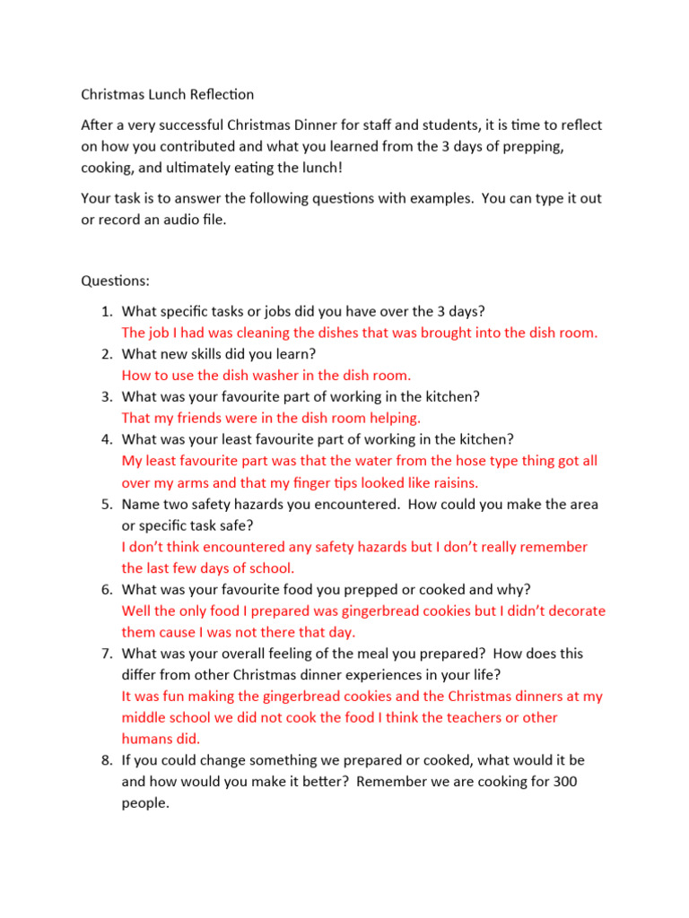 Christmas Lunch Reflection | PDF
