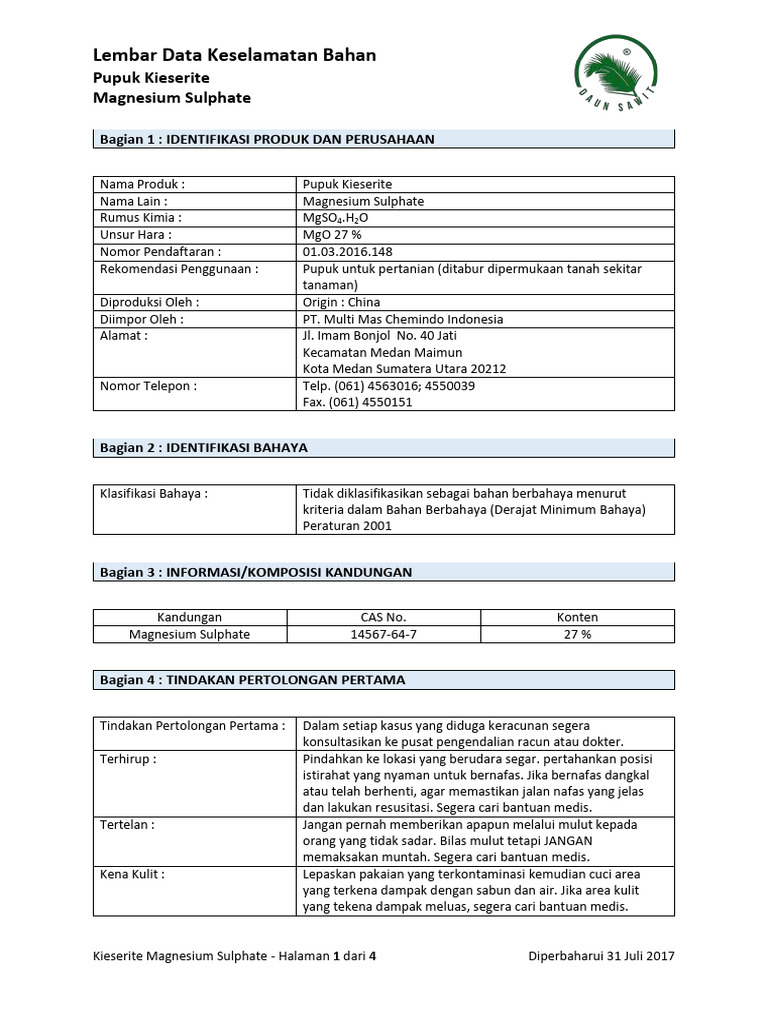 LDKB Kieserite Cap Daun Sawit | PDF