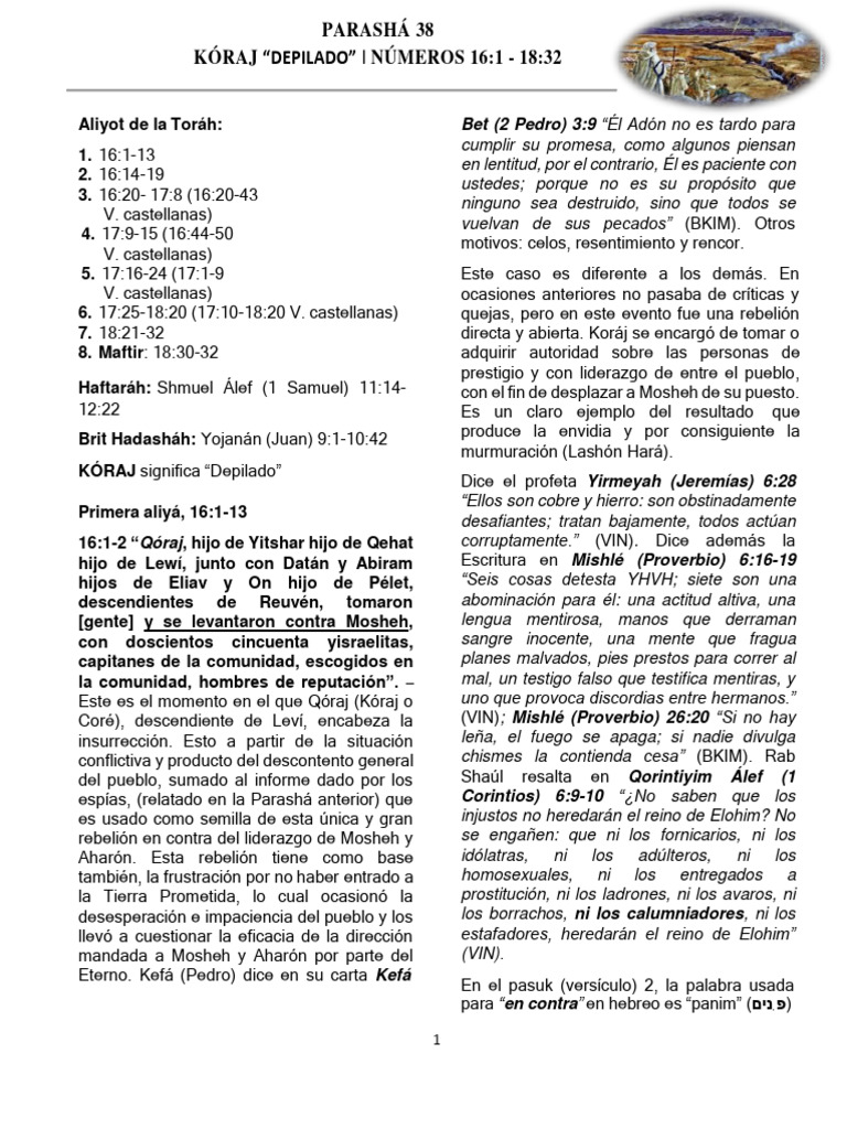 Parashá 38: Rebelión de Koraj | PDF | Nombres de Dios en el judaísmo ...