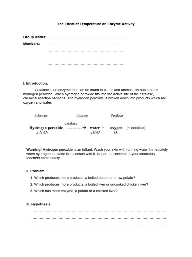 The Effect of Temperature on Enzyme Activity lab | Download Free PDF ...