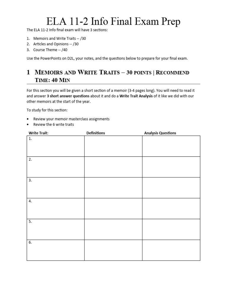 ELA 11-2 INFO 23-24 Exam Prep | PDF | Essays | Human Communication