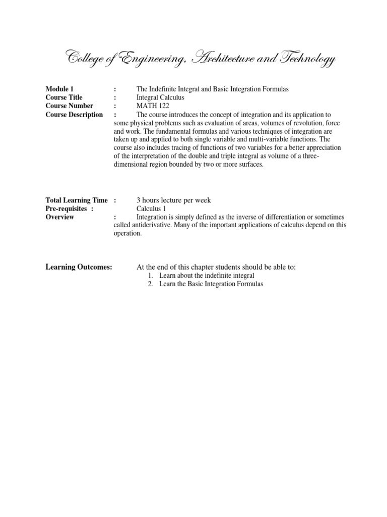 Integral Module 1 | PDF | Integral | Calculus