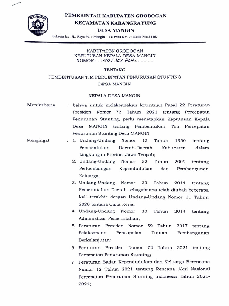 Tim Penurunan Stunting Desa Mangin | PDF