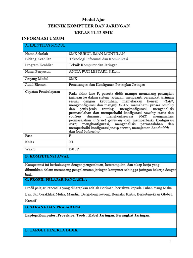 Modul Ajar 11-12 TKJ | PDF