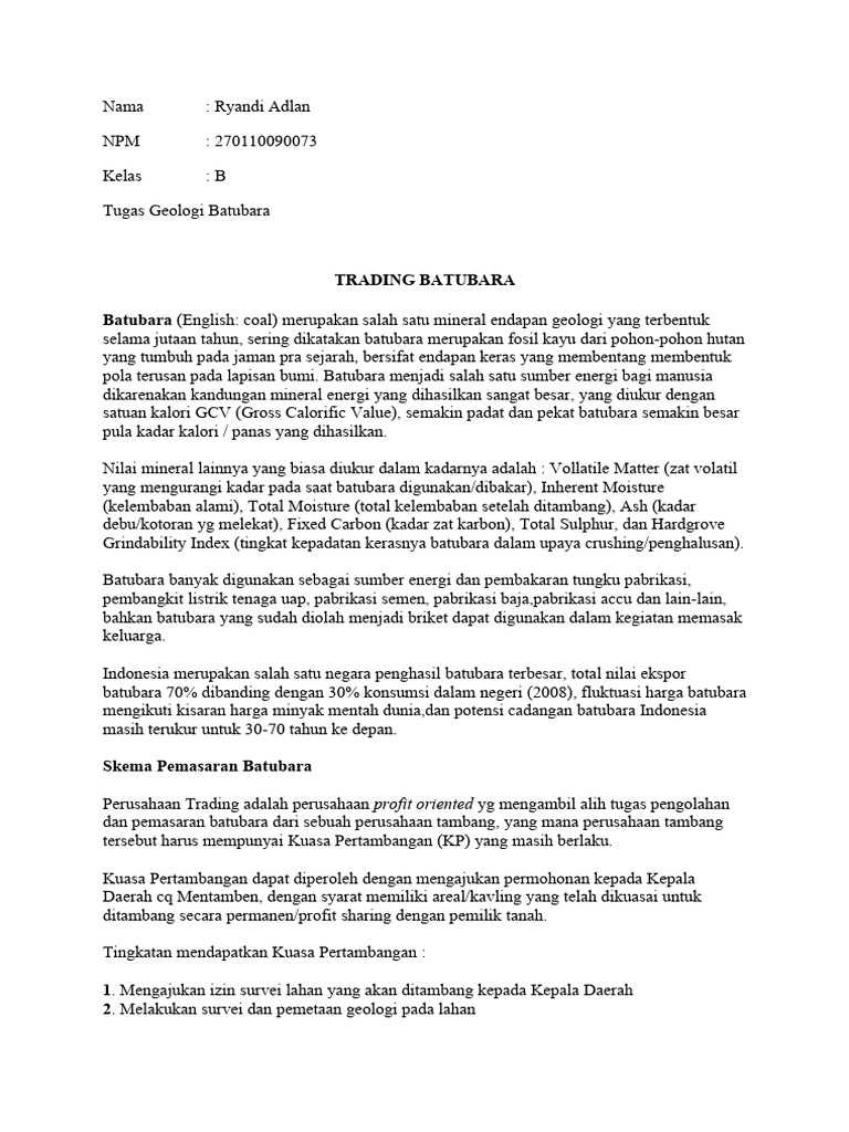 Tugas Geobatubara Trading Batubara | PDF | Griya & Taman | Sains & Matematika