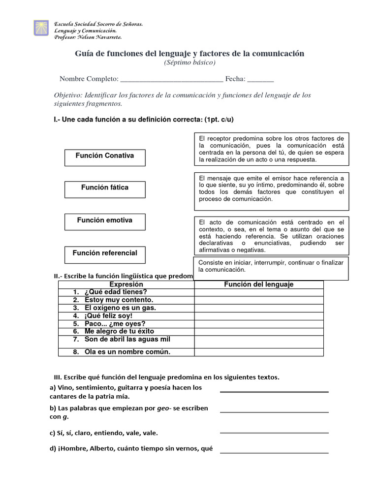 funciones del lenguaje martes ejercicios. | PDF | Comunicación