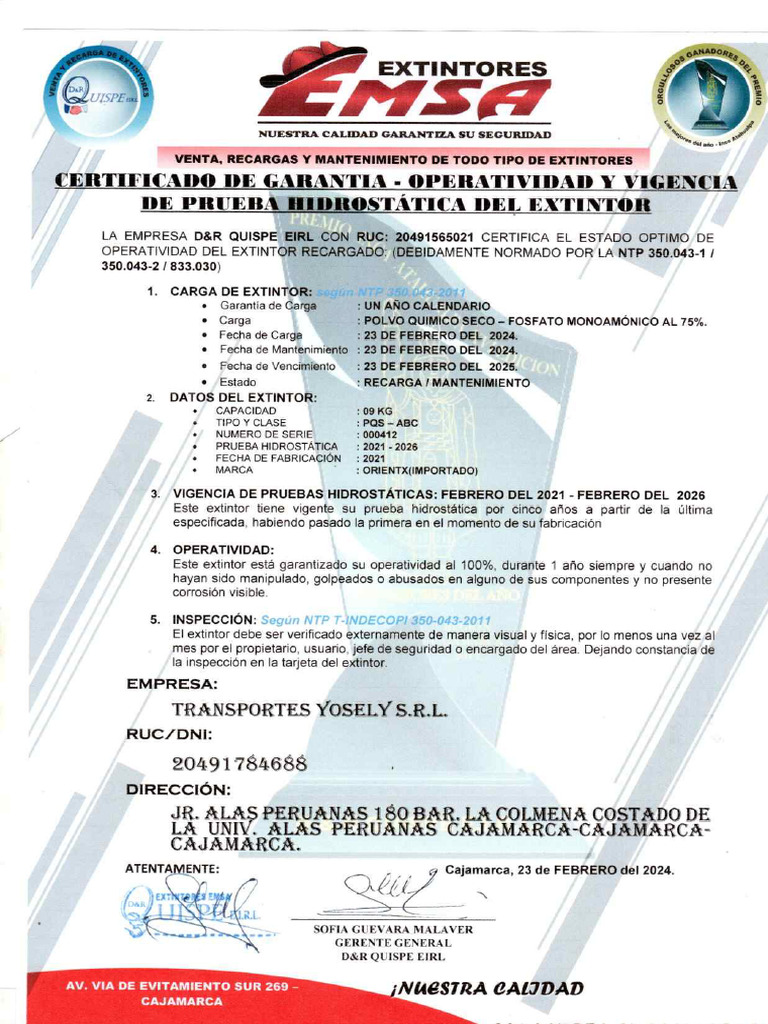 Prueba Hidrostatica Extintor | PDF