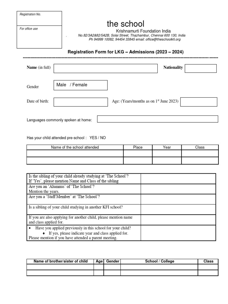 LKG General Registration Form-Online 2023-24 | PDF | Truth