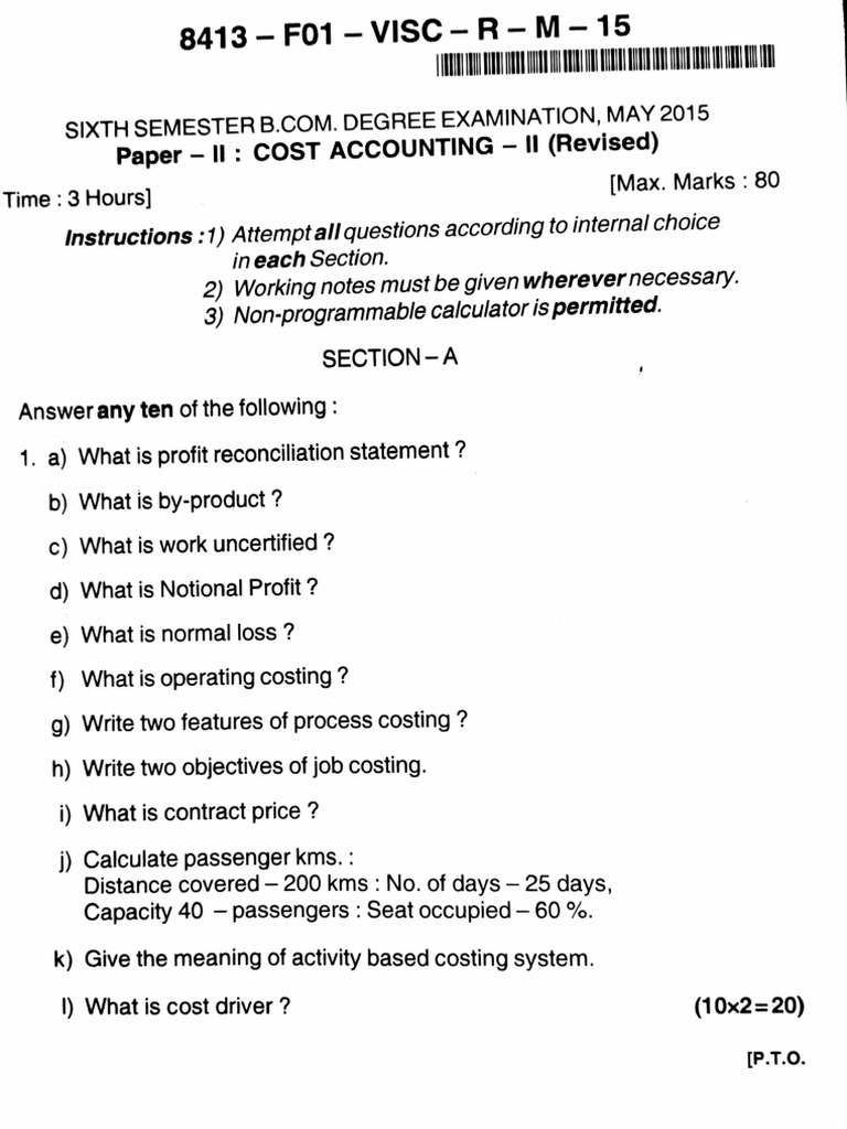 Cost Accounting 2 PYQ | PDF