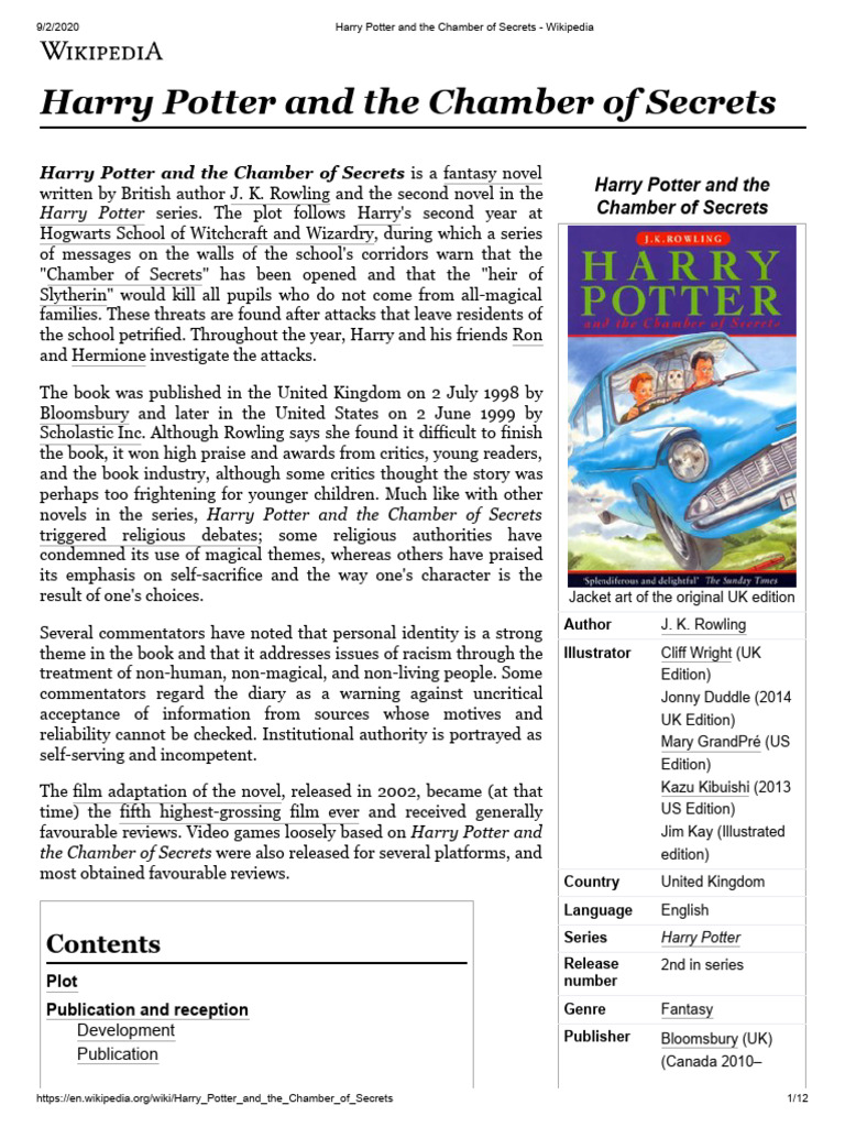 Harry Potter Chamber Secrets Summary | PDF | Fantasy Worlds ...