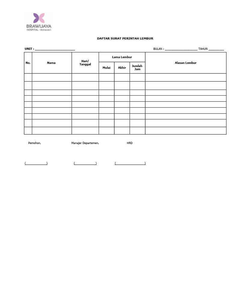Formulir Surat Perintah Lembur | PDF