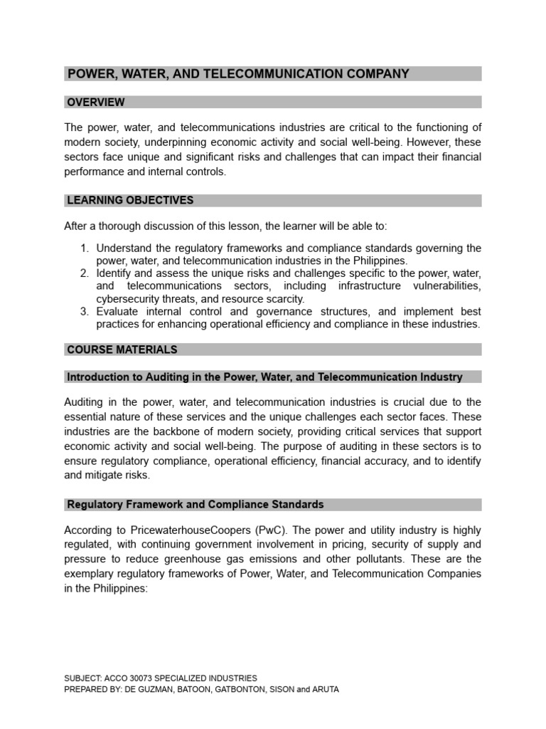 01 - LEC - Power, Water, and Telecommunications | PDF | Audit | Computer Security