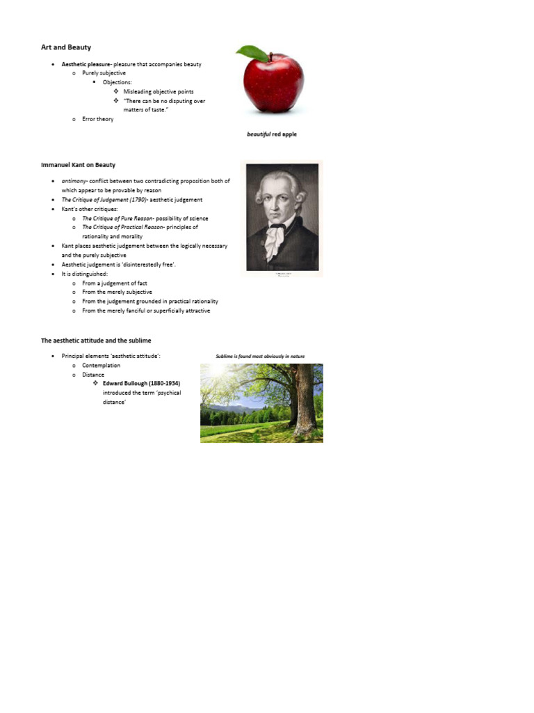 Art and Beauty (Outline) - 1 | PDF | Aesthetics | Immanuel Kant