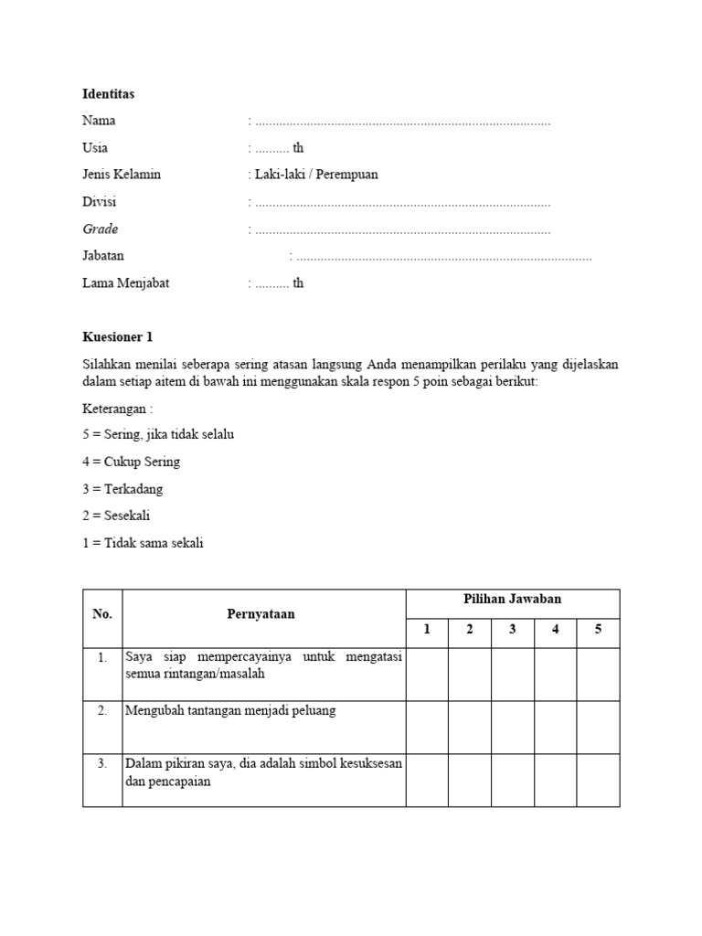 Kuesioner Gaya Kepemimpinan | PDF Kuesioner Gaya Kepemimpinan | PDF