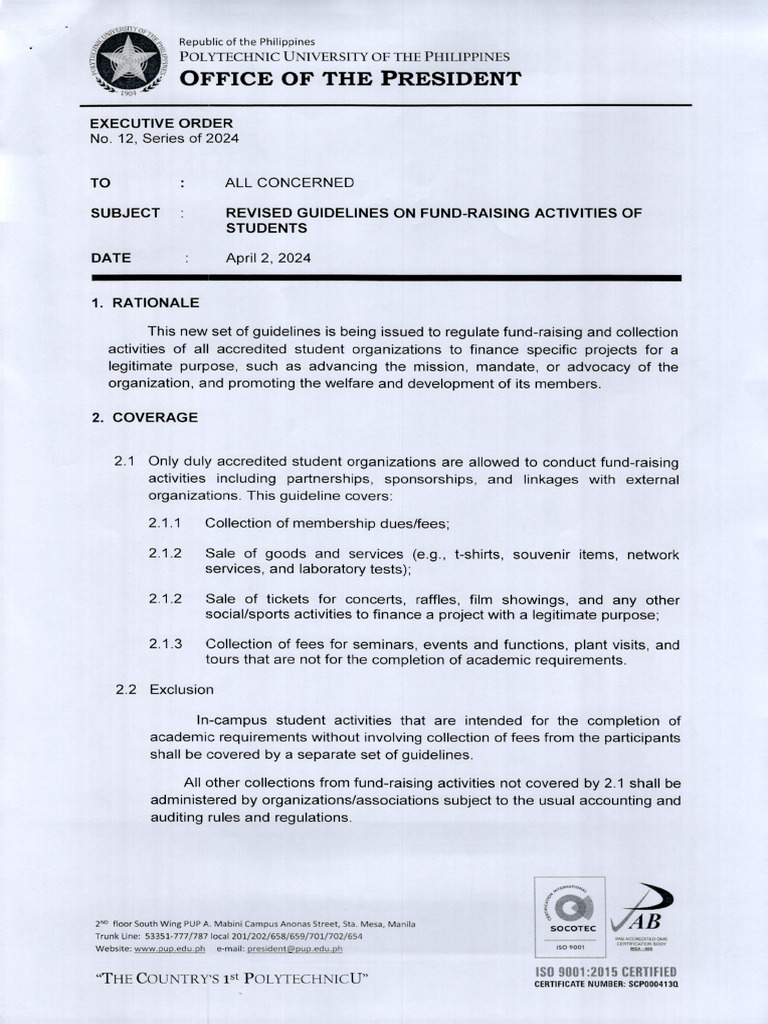 Executive Order No. 12 Series of 2024 Revised Guidelines On Fund ...