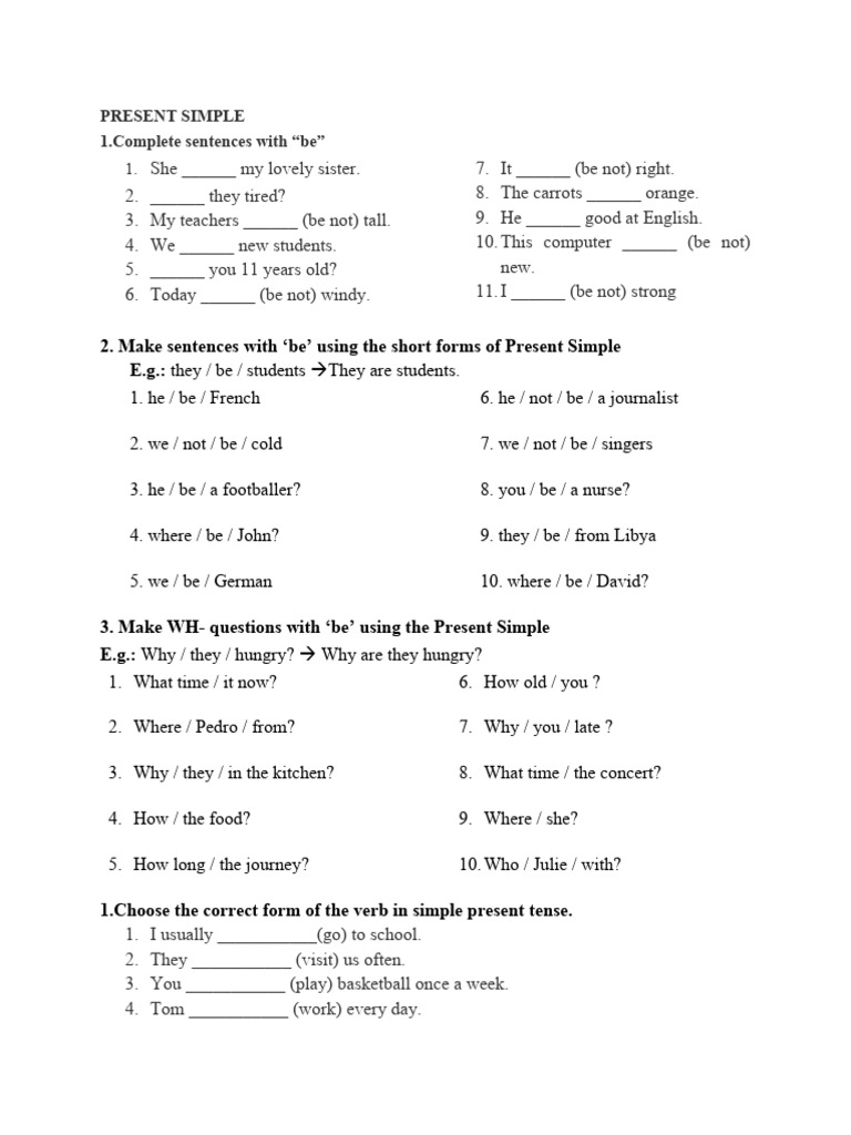 PRESENT SIMPLE Ex | PDF | Linguistics