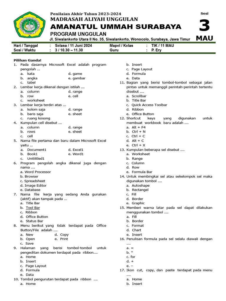Soal Tik Kelas 11 | PDF