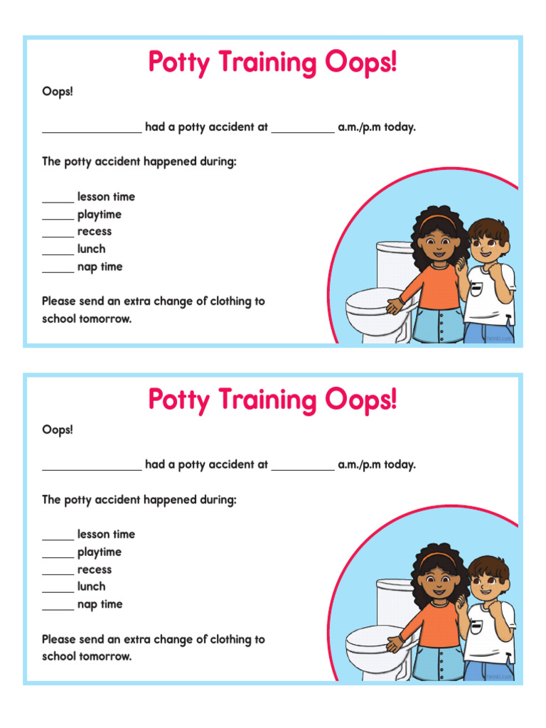 Color Potty Training Oops! Note To Parents | PDF