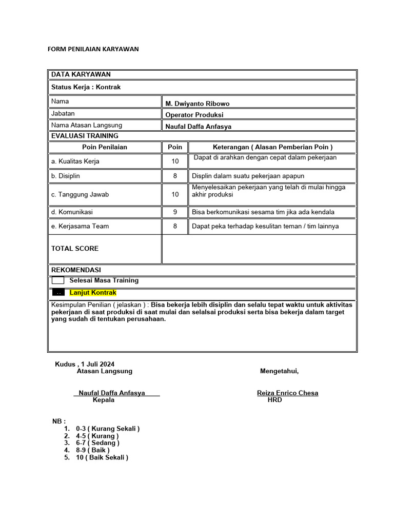 Form Penilaian Karyawan | PDF