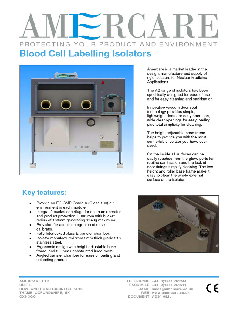Amercare Blood Cell Labelling Isolators | PDF | Centrifuge | Acceleration