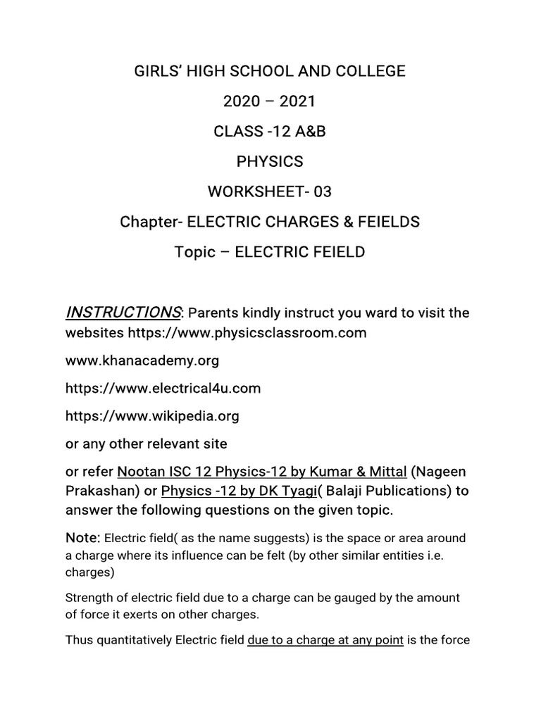 Electric Field Concepts and Calculations | PDF