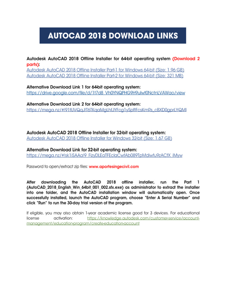 Autodesk AutoCAD 2018 Download Links | PDF