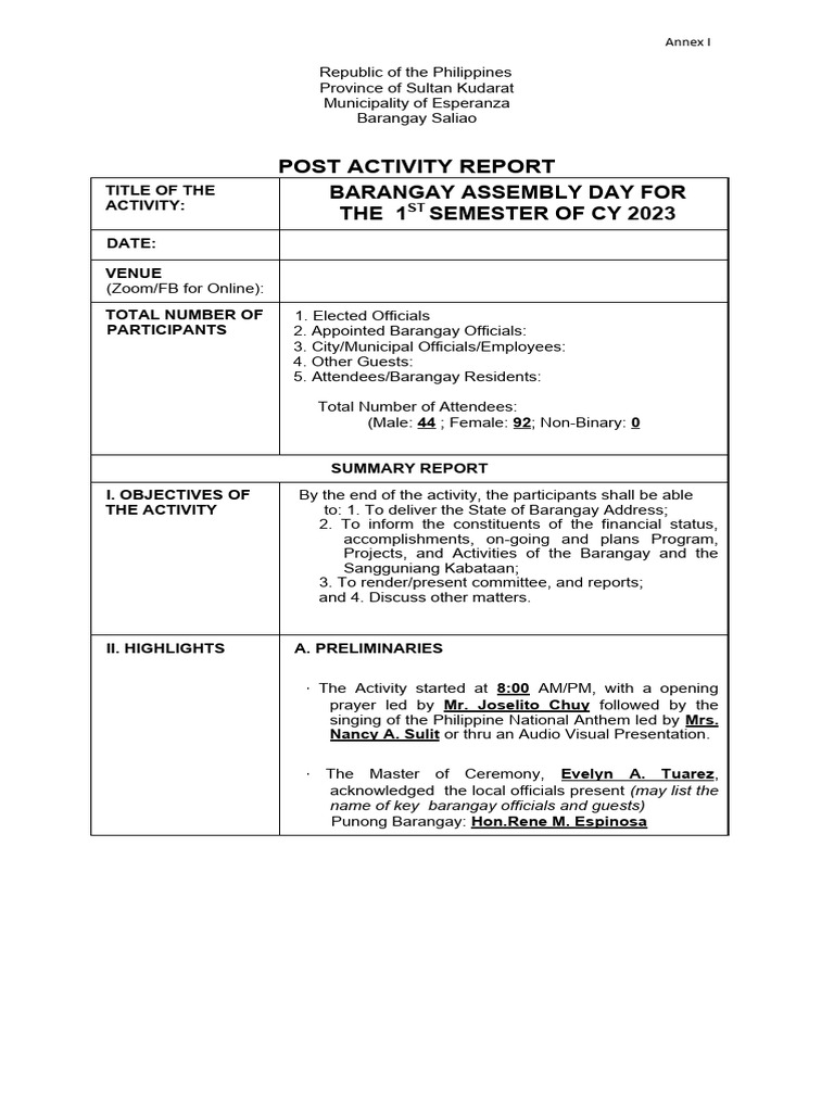 1.7 Post Activity Report Template ASSEMBLY | PDF