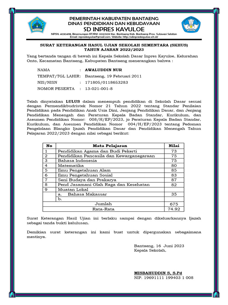 Contoh SKHU 2023 | PDF