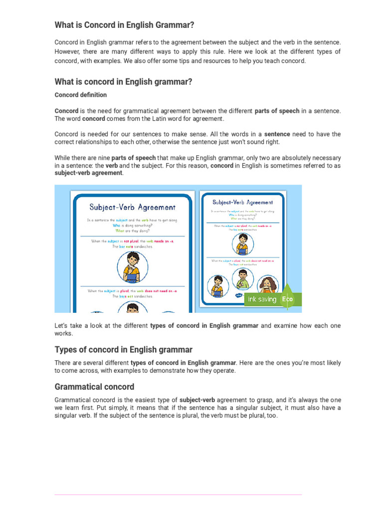 Types of Concord in English Grammar - Twinkl Teaching Wiki | PDF ...