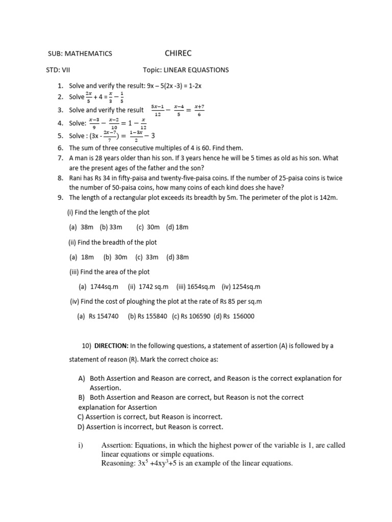 5 Linear Equations Worksheet (1) - 211229 - 101549 | PDF | Equations | System Of Linear Equations
