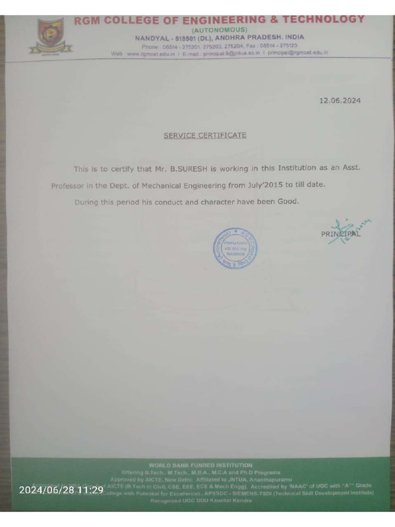 Service Certificate Suresh | PDF